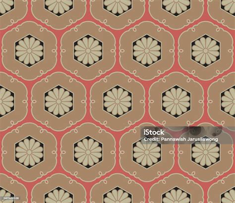 Japanese Hexagon Flower Vector Seamless Pattern Stock Illustration