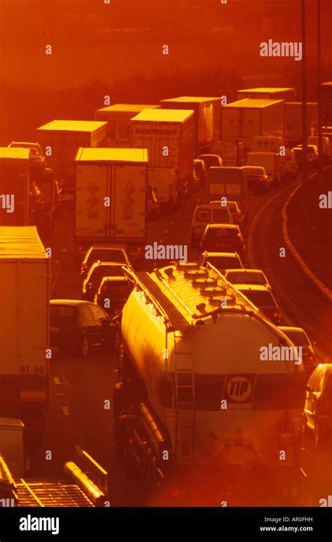 Traffic Jam On The M Motorway At Sunset Leeds Yorkshire UK Stock Photo Alamy