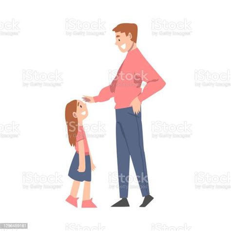 웃는 아빠는 딸과 함께 즐거운 시간을 보내고 행복한 아버지와 그의 아이는 함께 만화 스타일 벡터 일러스트레이션을 함께 보내는 데