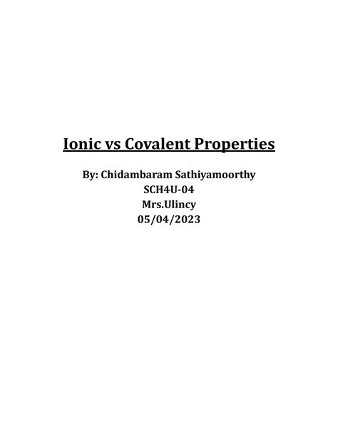Ionic Vs Covalent Properties Lab Chidambaram Ionic Vs Covalent
