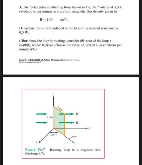 Solved 3 The Rectangular Conducting Loop Shown In Fig P67