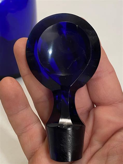 Cut And Faceted Cobalt Glass Bottles With Stoppers A Pair For Sale At