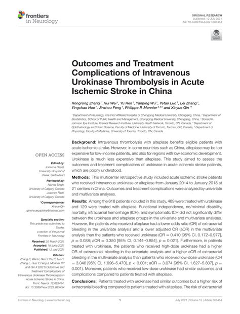 Pdf Outcomes And Treatment Complications Of Intravenous Urokinase