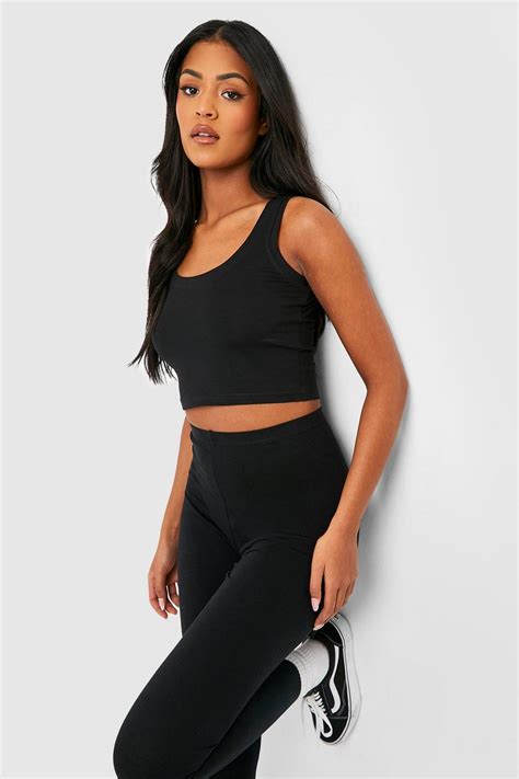 Womens Tall Basic Cotton Blend Scoop Neck Crop Top Boohoo Uk