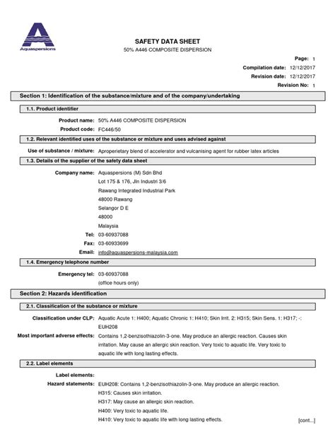 Msds 50 A446 Composite Dispersion Pdf Safety Chemistry