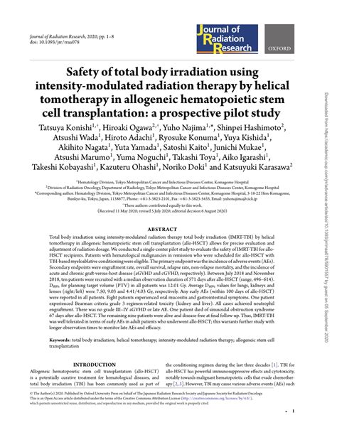 Pdf Safety Of Total Body Irradiation Using Intensity Modulated Radiation Therapy By Helical
