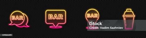 세트 라인 알코올 바 위치 바가있는 거리 간판 칵테일 셰이커 빛나는 네온 아이콘 벡터 거리에 대한 스톡 벡터 아트 및 기타