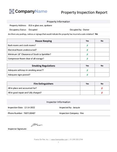 Fire Inspection Form Template
