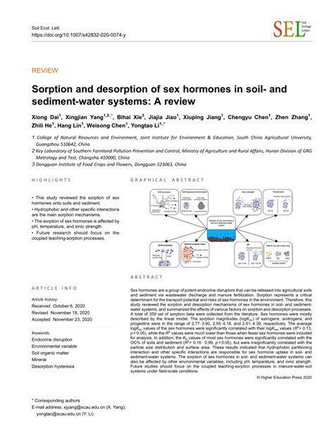 Pdf Sorption And Desorption Of Sex Hormones In Soil And Sediment