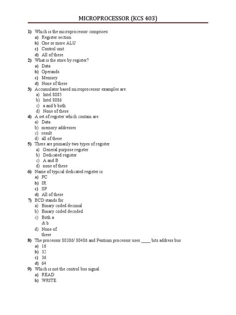Microprocessor Kcs 403 Question Bank Pdf Central Processing Unit