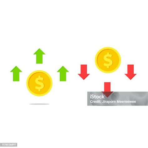 돈의 가치 상승 및 감소 모바일 개념 및 웹 디자인 비즈니스 간단한 아이콘 안정 기호 달러 환율의 상승과 하락 달러 환율 평면