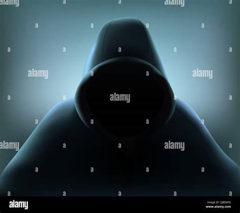 Colored Hacker Realistic Composition With Figure Of Man Of Woman In Black Loose Overall Vector