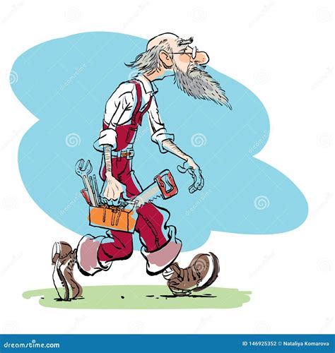 Funny Illustration Of Old Man Cartoon Character Old Master Goes To