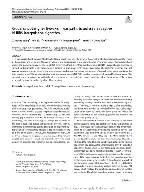 Global Smoothing For Five Axis Linear Paths Based On An Adaptive Nurbs Interpolation Algorithm