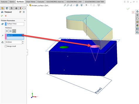 Thicken A Surface With Specified Direction In Solidworks 2020