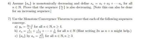 Solved 6 Assume {any Is Monotonically Decreasing And Define