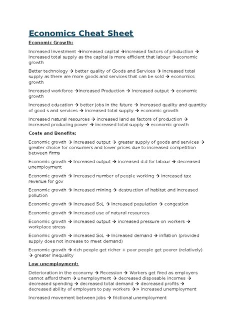Economics Cheat Sheet Economics Cheat Sheet Economic Growth