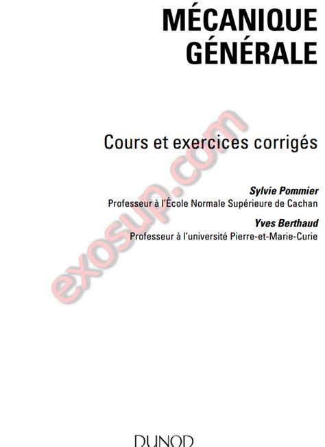 MÉcanique GÉnÉrale Cours Et Exercices Corrigés Exosup