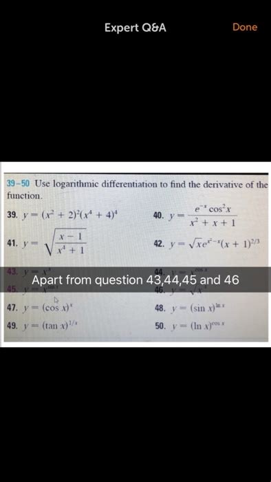 solved expert q8a done 39 50 use logarithmic differentiation