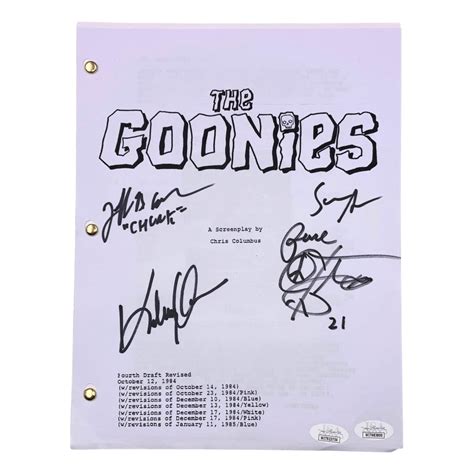 The Goonies Movie Script Signed And Inscribed By 4 With Sean Astin Corey Feldman Jeff Cohen