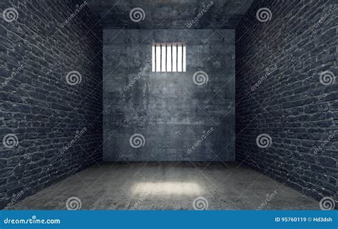 Prison Cell With Light Shining Through A Barred Window Stock