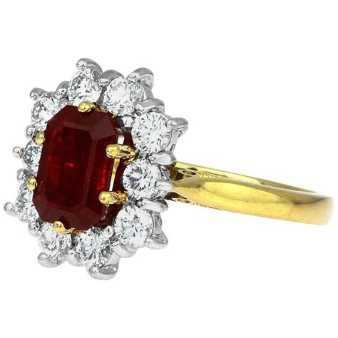Certified Burmese Myanmar Ruby And Diamond Cluster Ring Yellow And