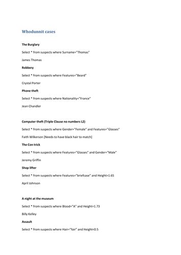Database Queries And Excel Filtering In Ks3 Computing Teaching Resources