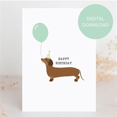 Printable Sausage Dog Birthday Card Happy Birthday Dachshund Greeting