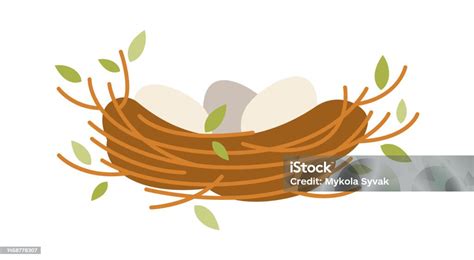 플랫 아이콘 안에 병아리가 있는 작은 나뭇가지의 새 둥지 0명에 대한 스톡 벡터 아트 및 기타 이미지 0명 깃털 나무