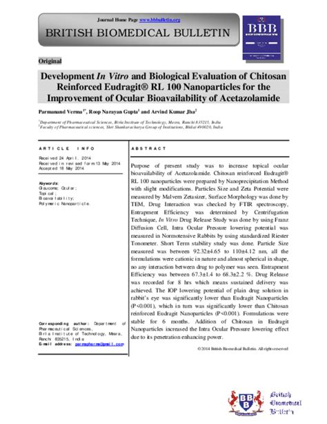 Pdf Development In Vitro And Biological Evaluation Of Chitosan Reinforced Eudragit® Rl 100