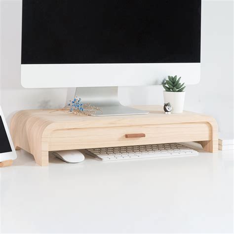 【台灣製造】尺寸可訂製 螢幕增高架 電腦增高架 螢幕架 收納抽屜 鍵盤架 電視架 弧面抽屜白橡木《wooli》 蝦皮購物