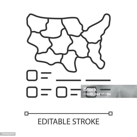 카토그램 선형 아이콘입니다 다이어그램 통계와 미국지도 지리적 차이 그래픽 보고서입니다 가는 선 그림입니다 등고선 기호입니다 벡터