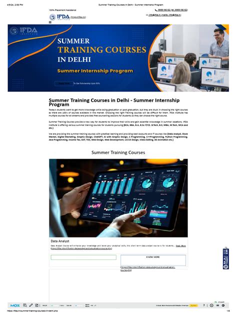 Summer Training Courses In Delhi Ifda Institute Pdf Taxes Computer Programming