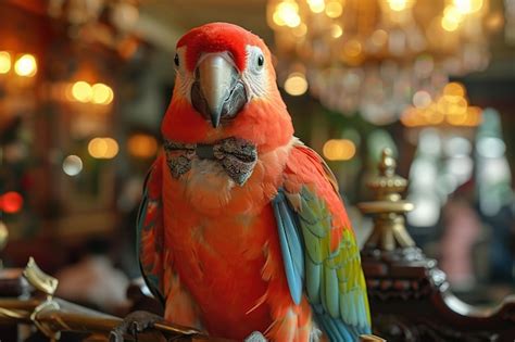 A Red And Blue Macaw Wearing A Bow Tie Premium Ai Generated Image