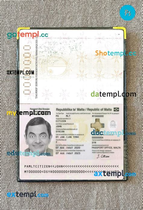Malta Passport Psd Files Editable Scan And Photo Realistic Look Sample