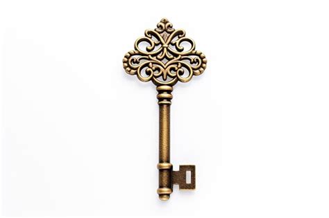 Premium Ai Image Brass Key Contrasting With White Backdrop