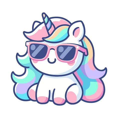 Premium Vector Cute Unicorn Wearing Sunglasses Cartoon Icon Character
