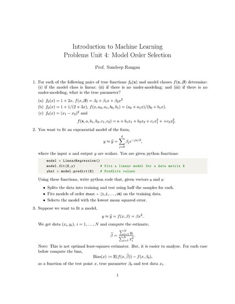 prob model sel hw4 introduction to machine learning problems unit 4