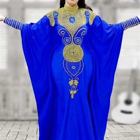 Blue And Gold Kaftan Dress For Women Moroccan Caftan Dress Etsy