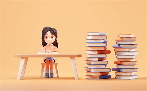 어린 소녀는 열심히 공부하고 책상에서 배우고 3d 렌더링합니다 3차원 형태에 대한 스톡 사진 및 기타 이미지 3차원 형태
