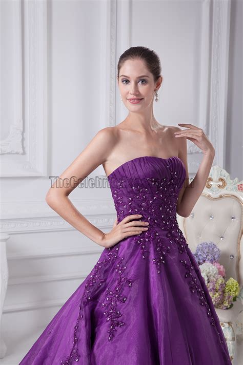 Purple Strapless Sweetheart A Line Wedding Dress Formal Gown