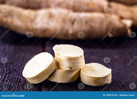Cut And Peeled Cassava Root Ingredient Of Brazilian Cuisine Stock