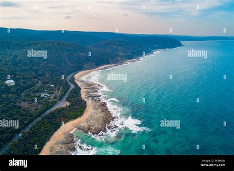 Aerial View Of Ocean Coastline Near Lorne Victoria Australia Stock