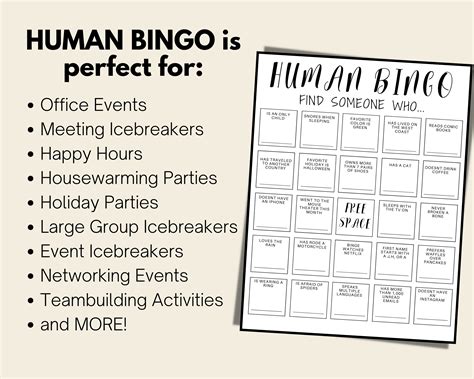 Human Bingo Template Editable Get To Know You Bingo Office Icebreaker