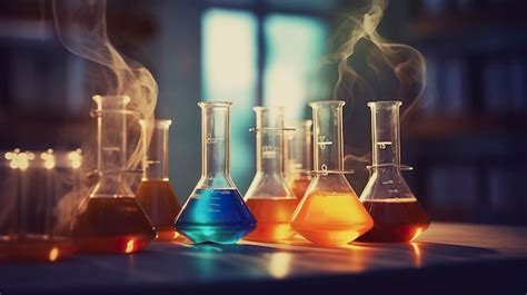 Premium Ai Image Chemistry Experiment With Laboratory Flasks Ai Generative