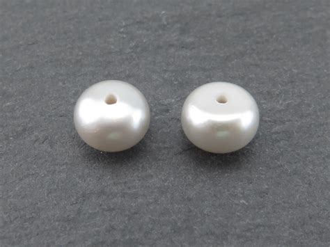 Freshwater Pearl Silver Grey Button Various Sizes Half Drilled Pair