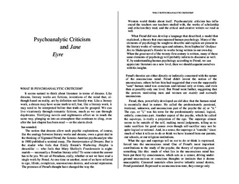 Pdf Psychoanalytic Criticism And Jane Eyre What Is Psychoanalytic