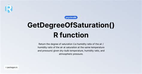 Getdegreeofsaturation R Function From Psychrolib R Packages