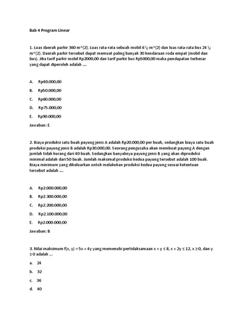 Bab 4 Program Linear Pdf Griya And Taman Teknologi And Rekayasa