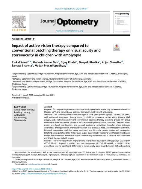 Pdf Impact Of Active Vision Therapy Compared To Conventional Patching